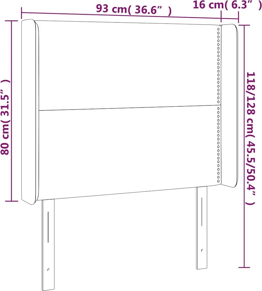 Čelo postele s LED černé 93 x 16 x 118/128 cm samet 3123946