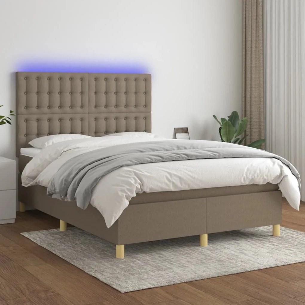 Box spring postel s matrací a LED taupe 140x190 cm textil
