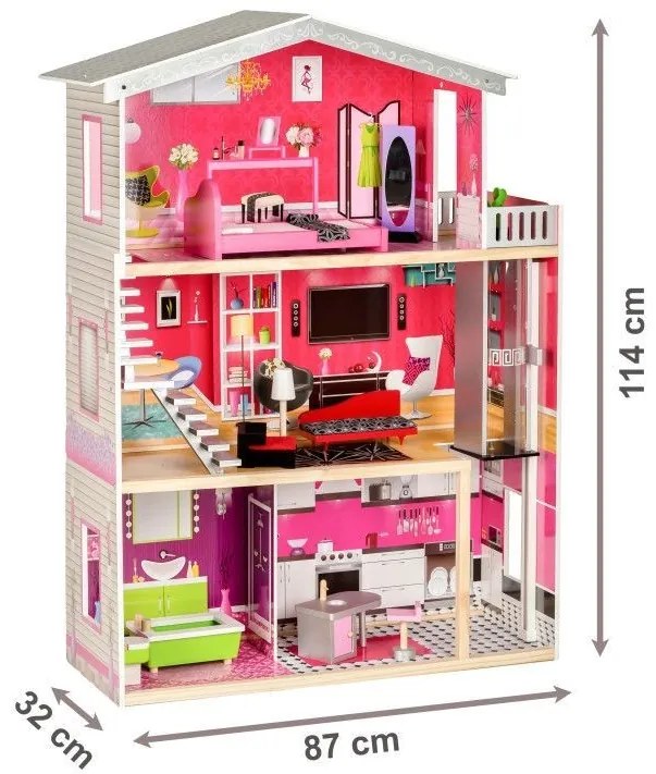 Domeček ze dřeva pro panenky s výtahem