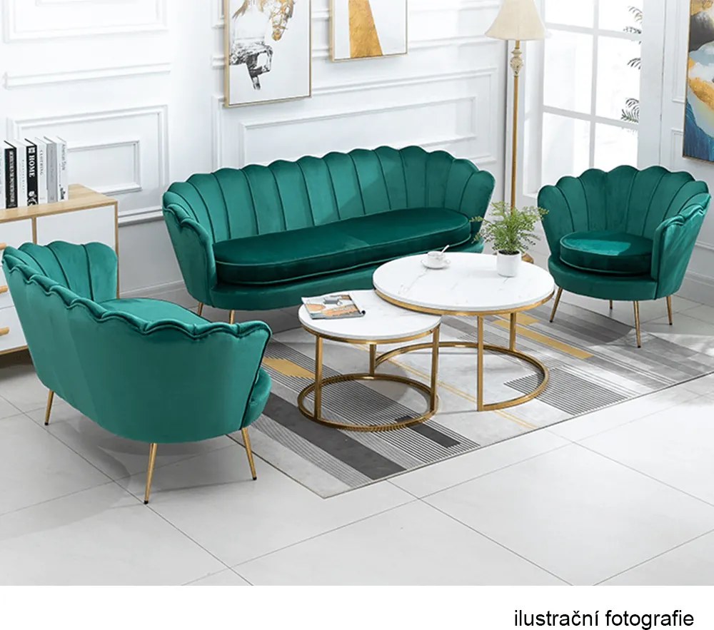 Lavice ve stylu Art-deco, smaragdová Velvet látka / gold chrom-zlatý, NOBLIN