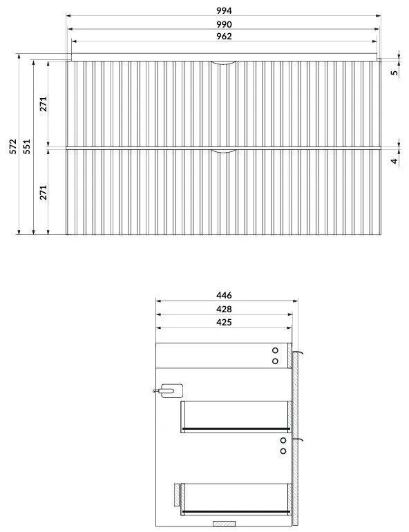 Cersanit Tirso, závěsná umyvadlová skříňka 994x447x572 mm + keramické umyvadlo, bílá matná, S801-542