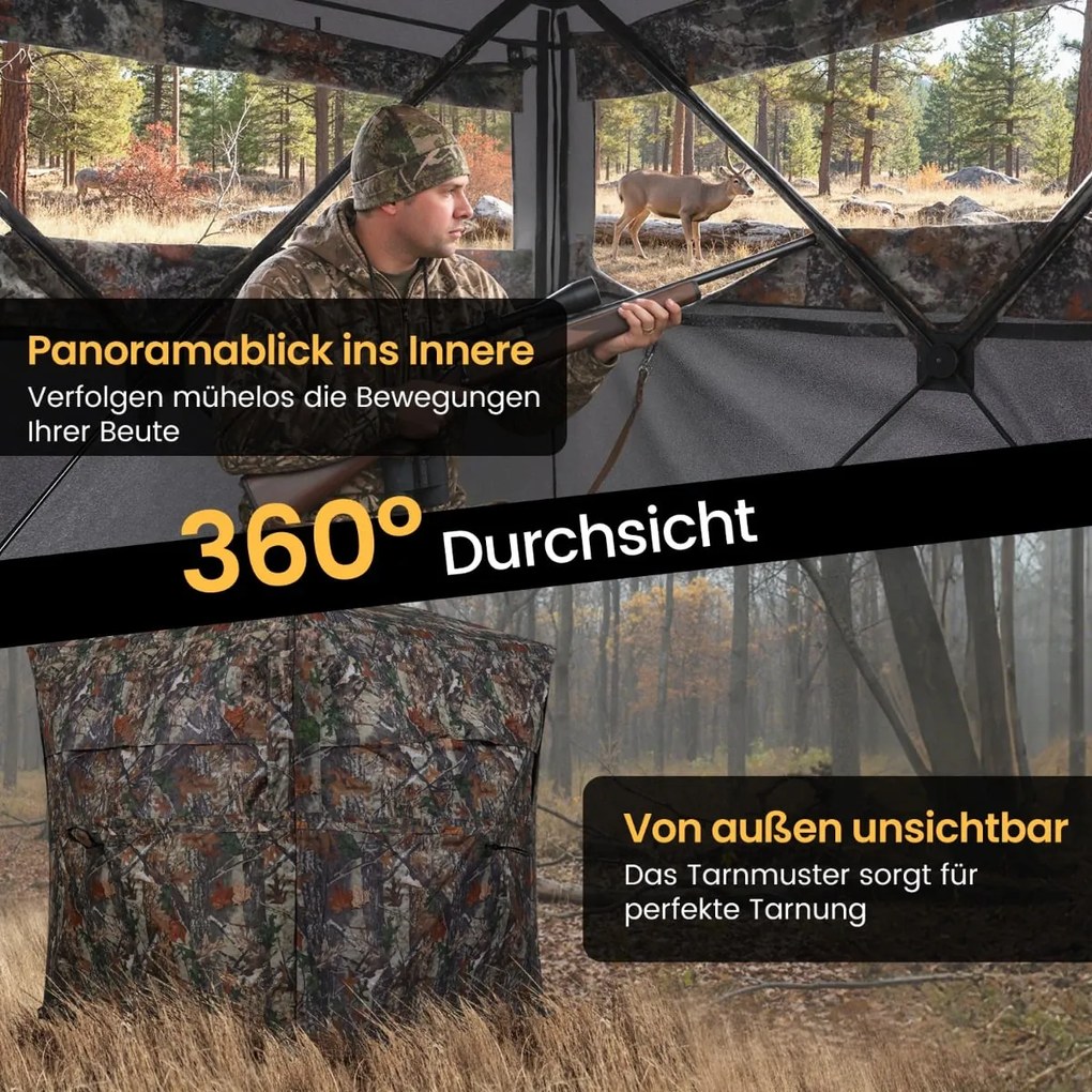 Costway 360 Jednostupňový jednorázový průhledný pozemní stan lovecký úkryt 4