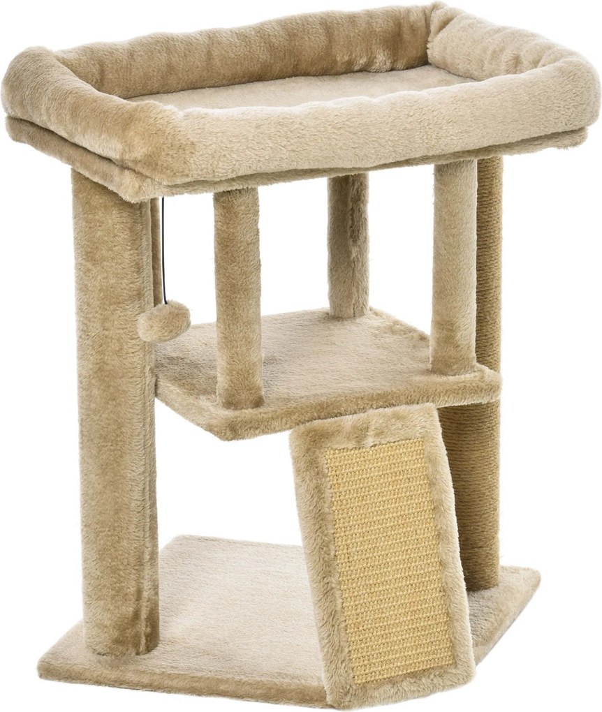 PawHut Škrabací sloup 57 cm Malý kočičí strom s kočičí jeskyní, odpočinkovou platformou, škrabacím panelem, hracím míčem, kočičí nábytek pro kočky do…