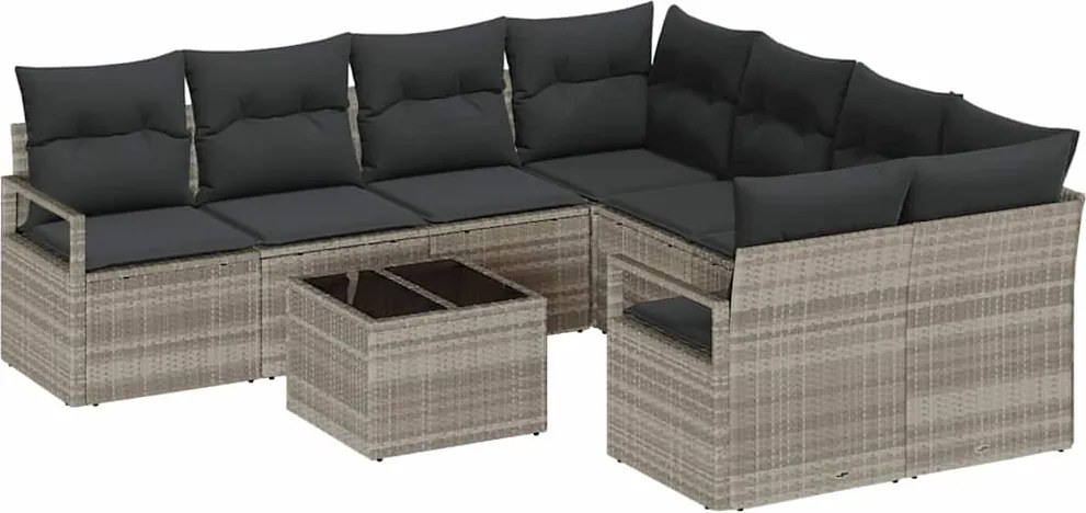 Set pohovek 9 ks 8-Počet míst Světlá šedá a černá Polyratan 3346322