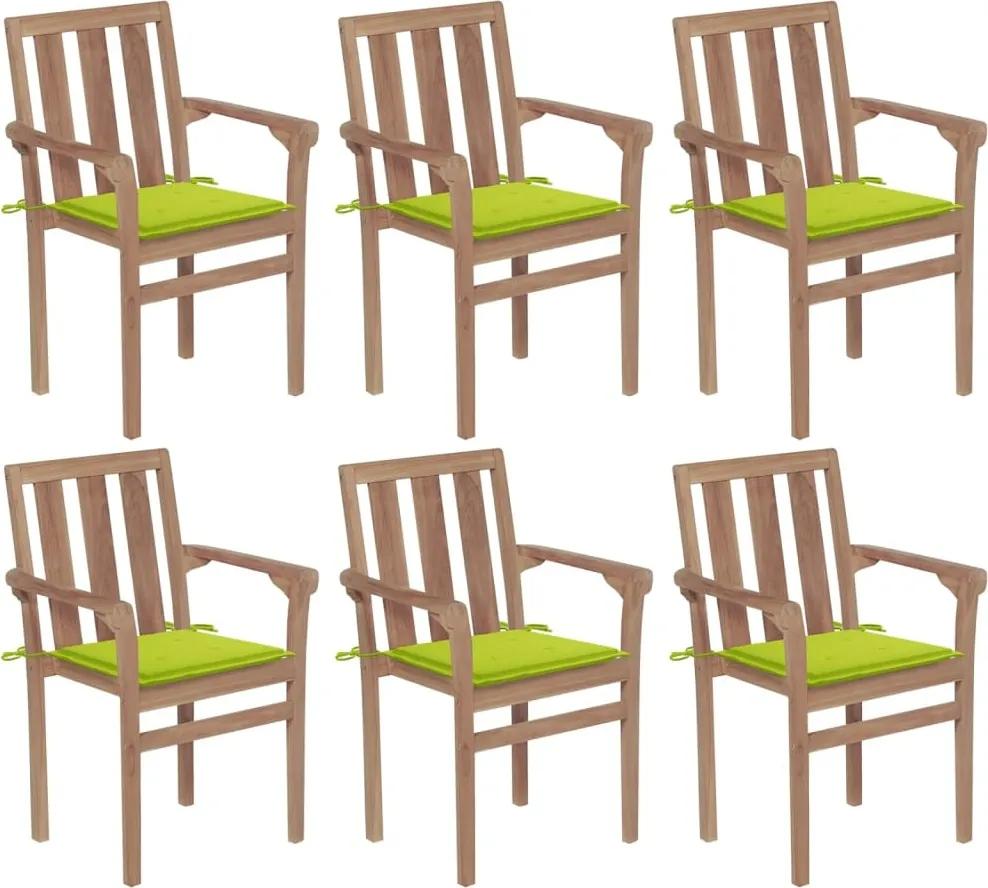 vidaXL Stohovatelné zahradní židle s poduškami 6 ks masivní teak [3073412] Barva: Zelená