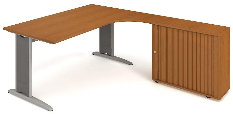 Sestava stolu a skříně levá 180 cm - Hobis Flex FE 1800 HR L Dekor stolové desky: akát, Barva nohou: Stříbrná
