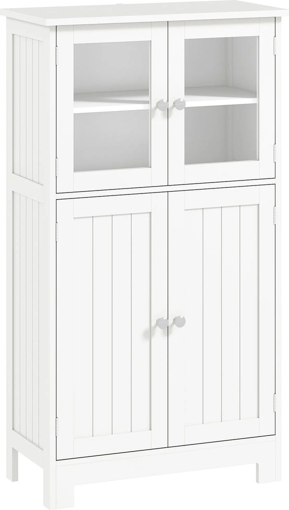 Kleankin koupelnová skříňka na uložení s bezpečnostními skleněnými dveřmi a nastavitelnou policí 60x30x108,5 cm Bílá