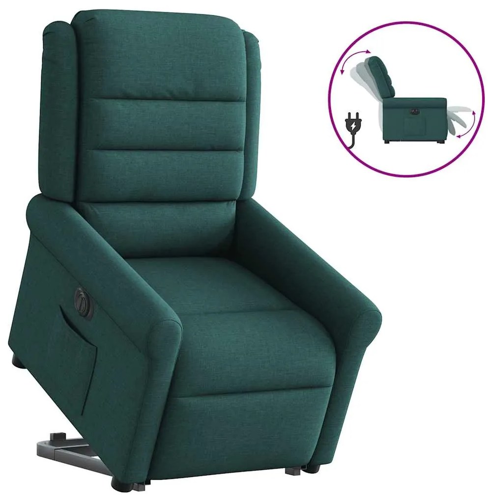 Elektrické zvedací polohovací křeslo tmavě zelené textil 3303340