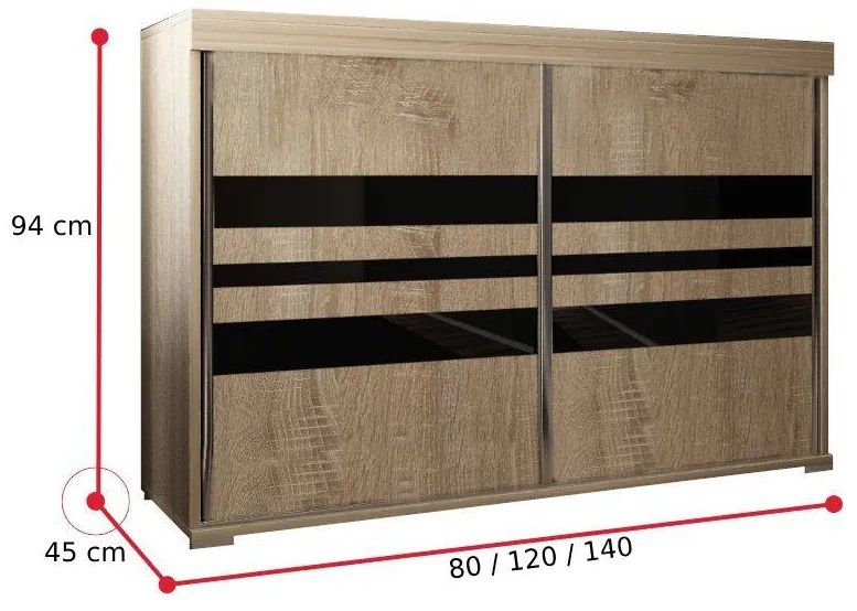 Expedo Komoda MADRID 6, 120x94x45, dub sonoma/černé sklo