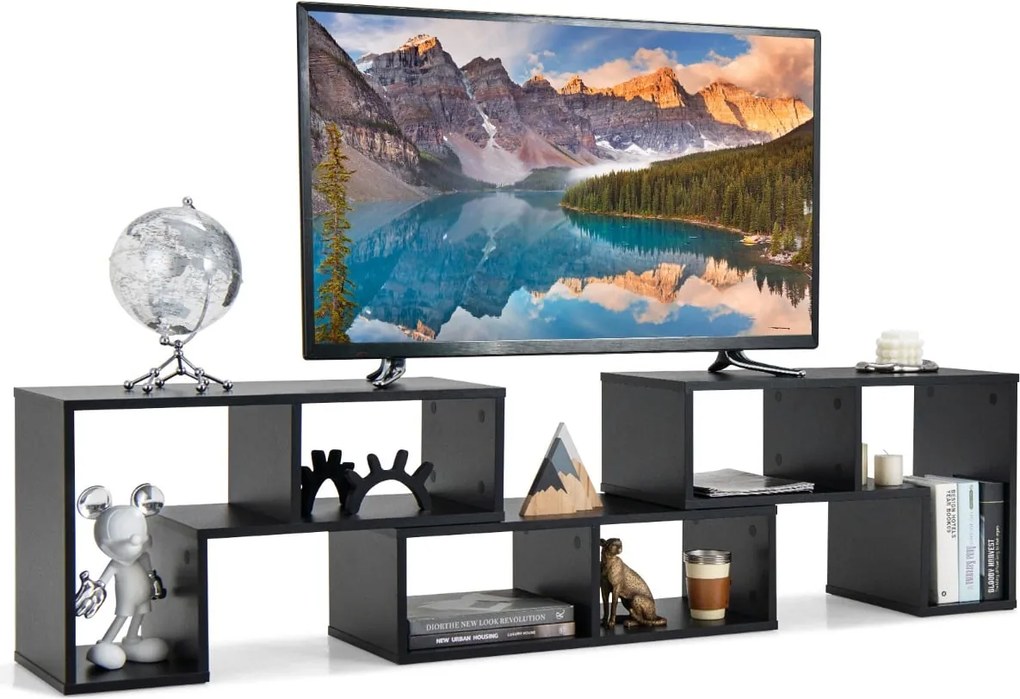 Costway Dřevěný televizní skříň 3dílný televizní stojan pro televizory do 65"