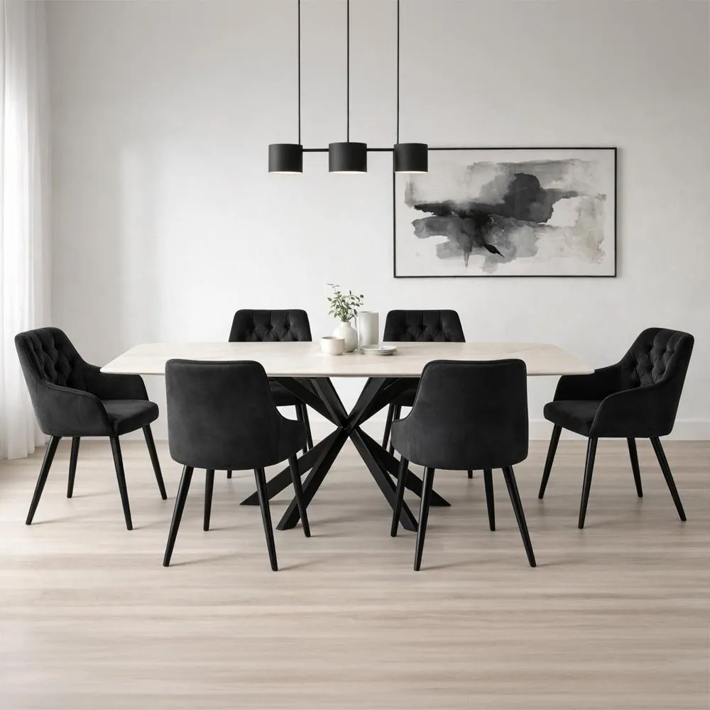 Jídelní set 6x židle + stůl 200 cm AVENBERG OBSIDIAN
