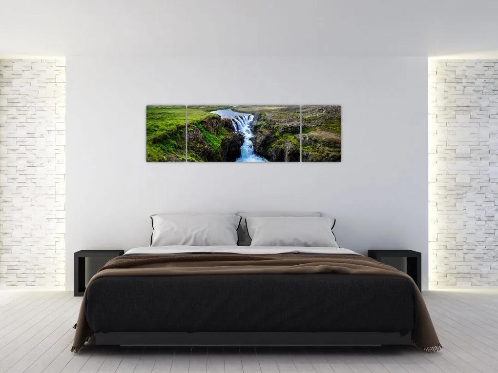 Obraz vodopádu mezi skalami (170x50 cm)