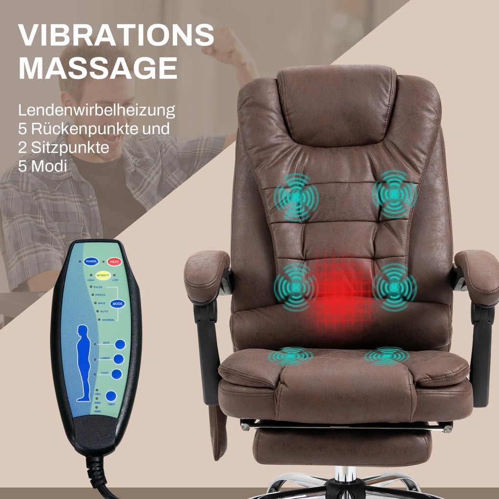 Kancelářská židle Vinsetto s masážní funkcí, ergonomická kancelářská židle s funkcí polohování a vyhřívání, výškově nastavitelná počítačová židle s p…