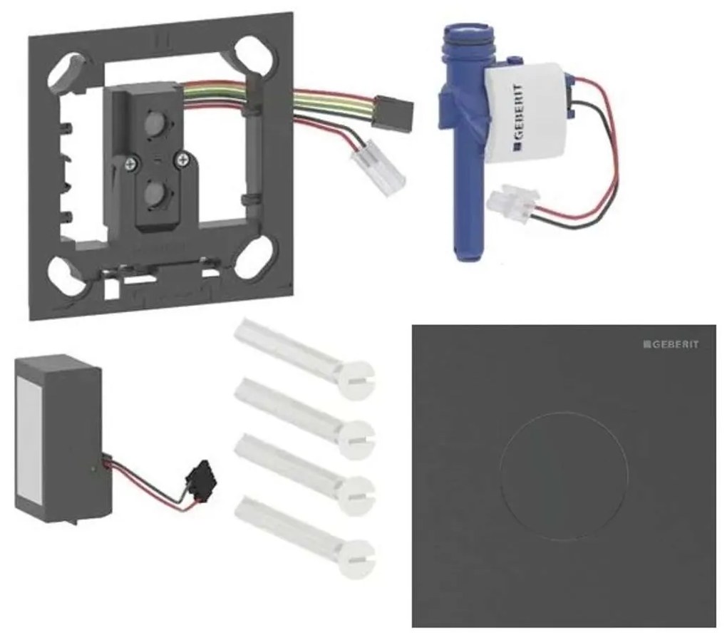 Geberit - Elektronické ovládání splachování pisoárů typ 40, síťové napájení, easy to clean, Bluetooth, kartáčovaný černý chrom 116.024.QD.1