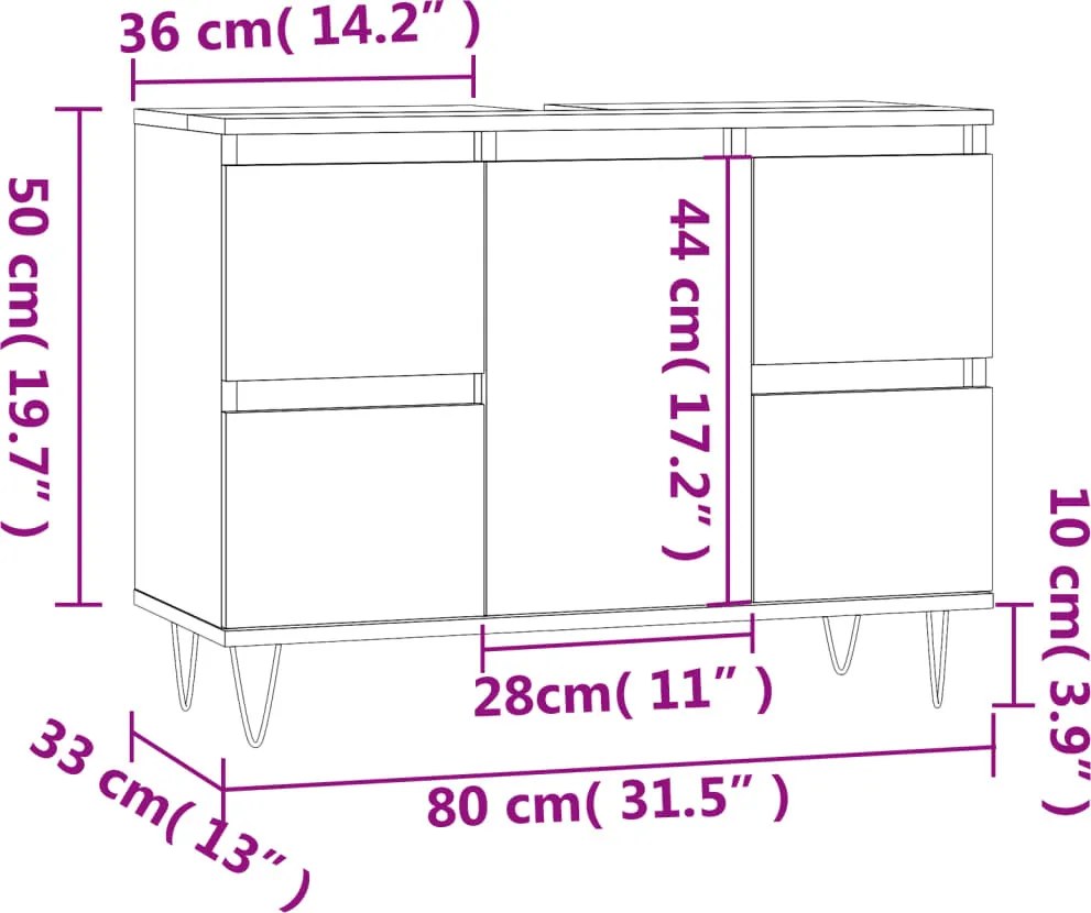 vidaXL Koupelnová skříňka 80 x 33 x 60 cm kompozitní dřevo [831658] Barva: bílá s vysokým leskem