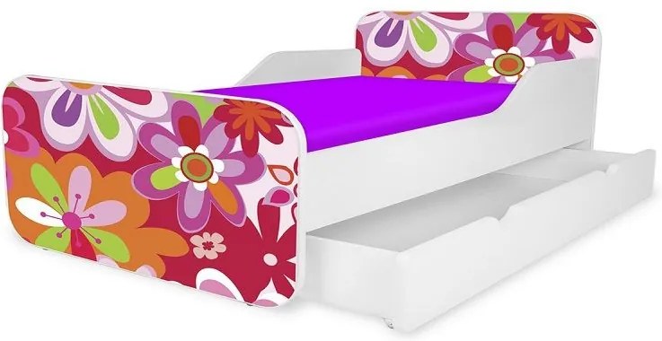 Dětská postel - Barevné kytičky se šuplíkem - small kwadra - 140 x 70 cm