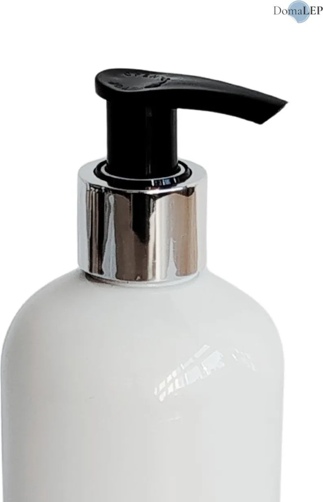 Dávkovač na mýdlo 300 ml bílý s černo-stříbrnou pumpičkou BELA