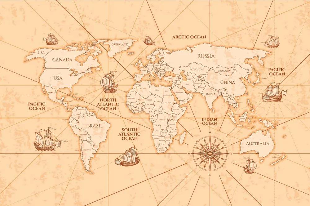Tapeta mapa sveta s loďkami