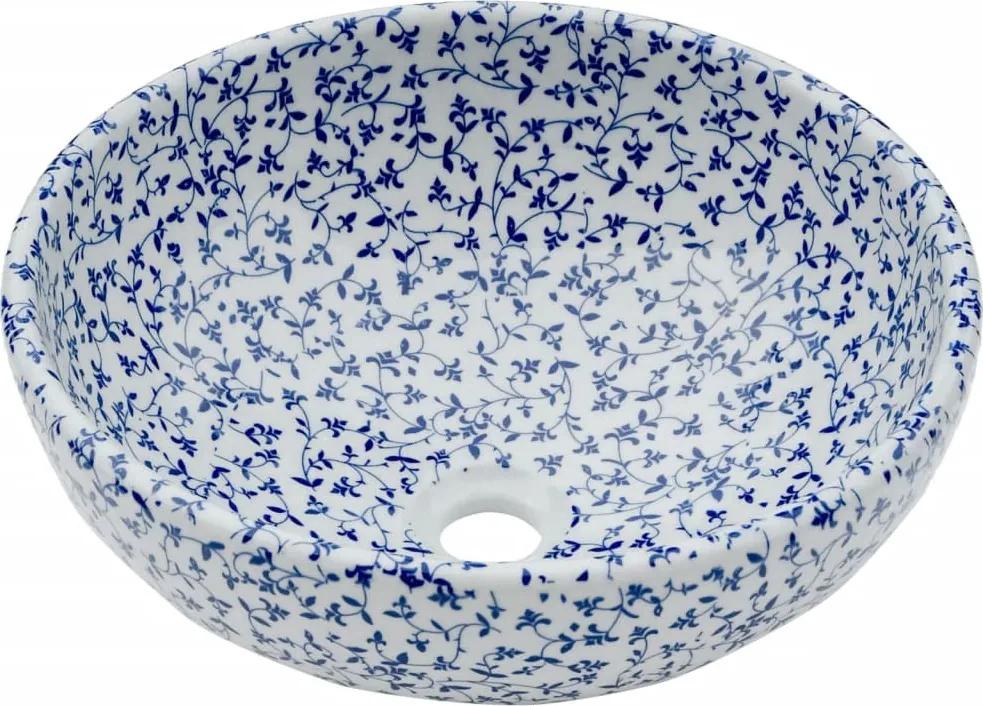 vidaXL Umyvadlo na desku kulaté Φ 41 x 14 cm keramika [155050] Barva: Modro-bílá