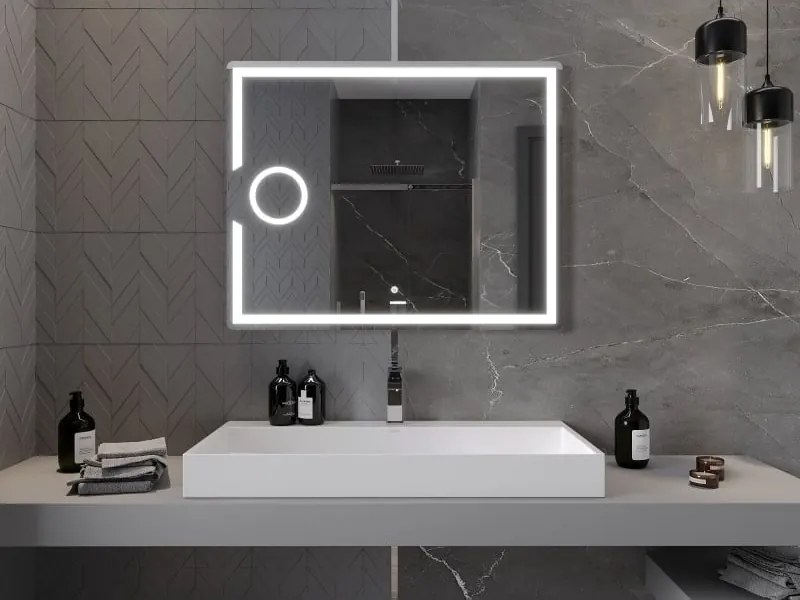 Mexen Onyx osvětlené koupelnové zrcadlo s kosmetickým zrcátkem 100 x 80 cm, LED 6000K, protimlhové - 9813-100-080-611-00