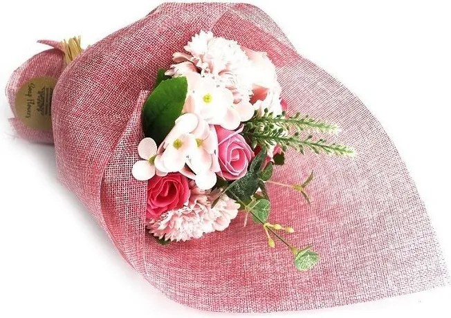 Stojící mýdlová kytice – růžová 35 cm