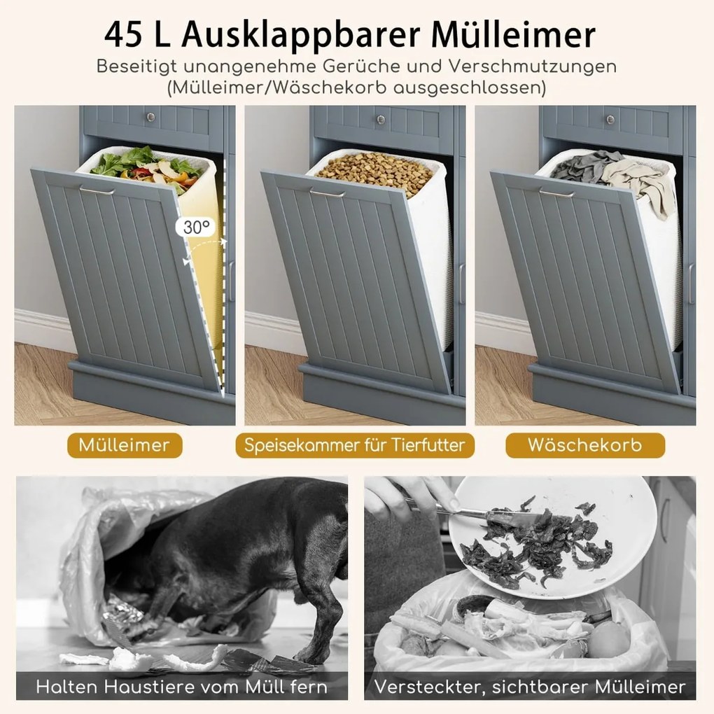 Costway Kuchyňská skříňka na 45 L odpadkový koš s 2 zásuvkami a nastavitelnými