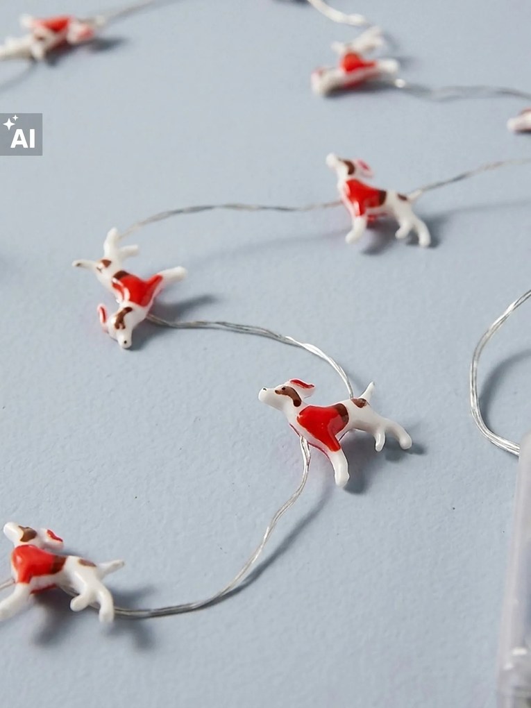 Sinsay - Vánoční LED světýlka s motivem psů v kostýmech Santa Clause - červená