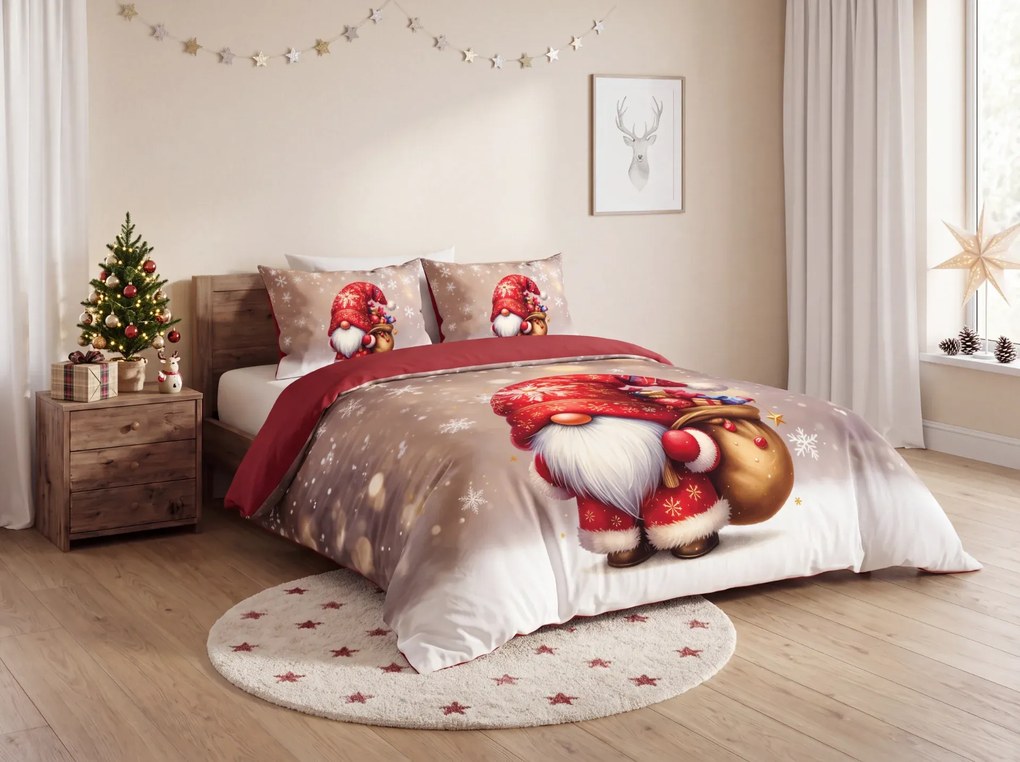 3D povlečení z mikrovlákna SANTA GNOME červené Rozměr povlečení: 70 x 90 cm | 140 x 200 cm