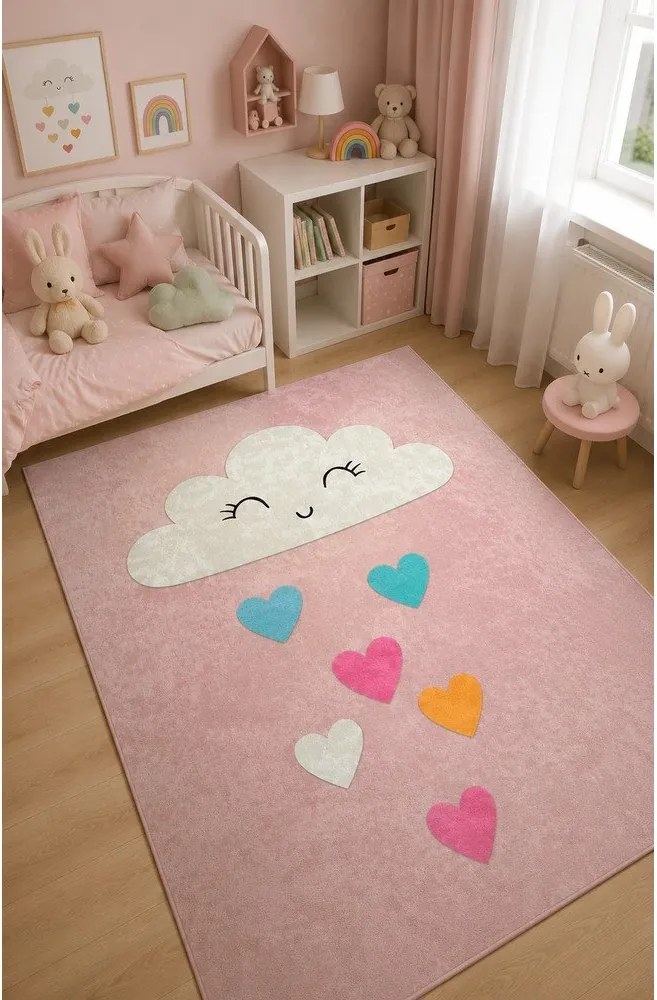 Růžový pratelný dětský koberec 140x190 cm Clouds – Mila Home