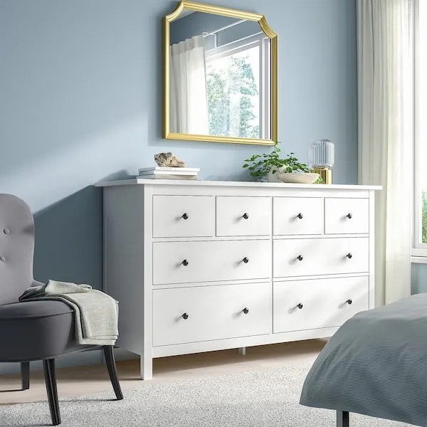 HEMNES Komoda s 8 zásuvkami, bílé mořidlo, 160x96 cm