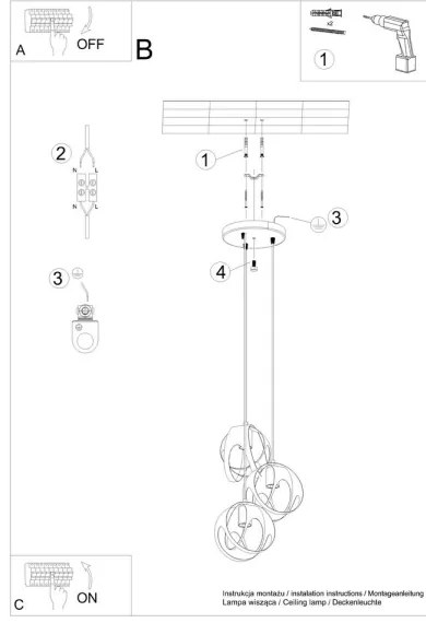 Sollux SL.1088 - Lustr na lanku TULOS 3xE27/60W/230V černá