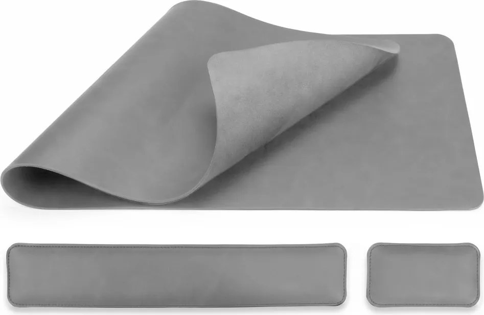Podložka na stůl 80 × 40 cm s opěrkami zápěstí - 3-dílná sada - světle šedá