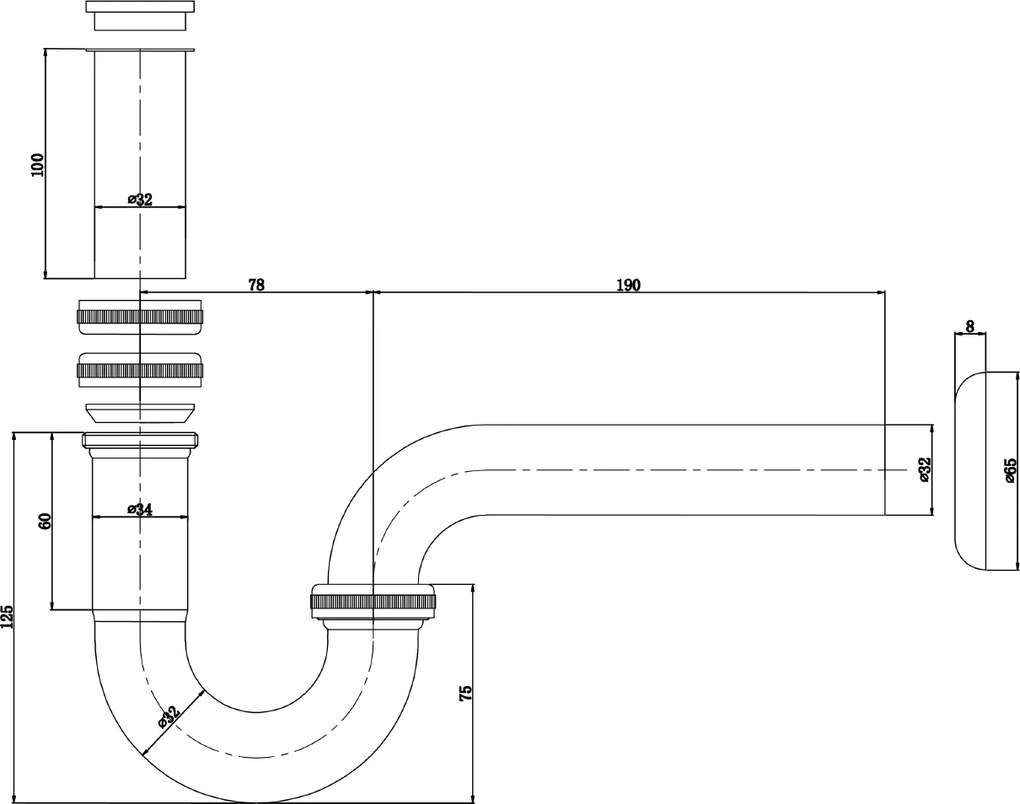 Aqualine umyvadlový sifon 5/4" chrom CV1005 Koupelny Bernold