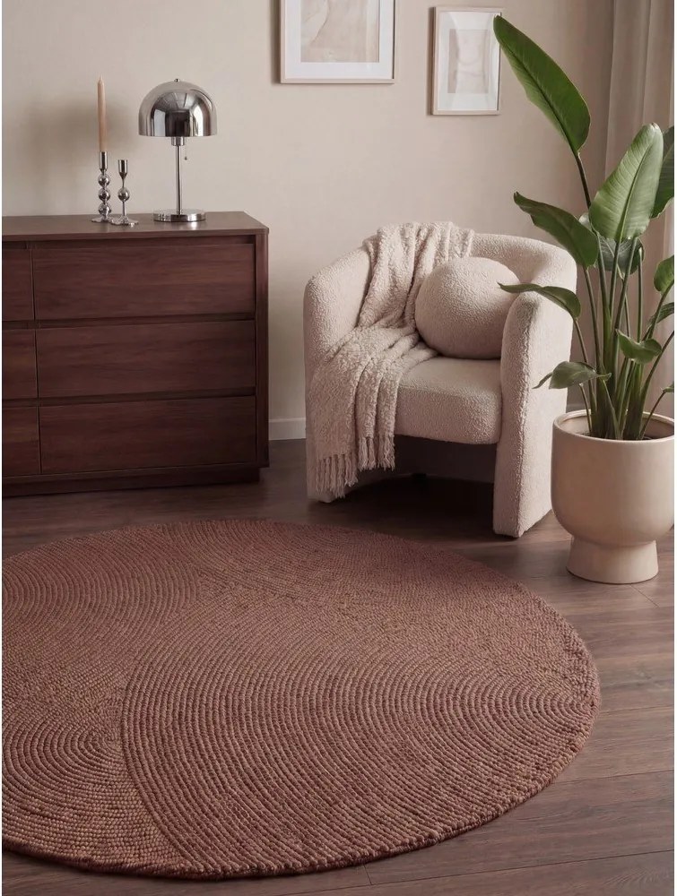 Ručně tkaný vlněný kulatý koberec v terakotové barvě ø 120 cm Calmio – Hanse Home