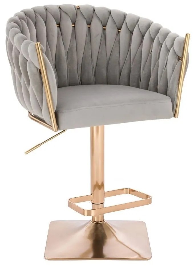 LuxuryForm DESIGN Barová židle NORDEN VELUR na zlaté hranaté podstavě - světle šedá