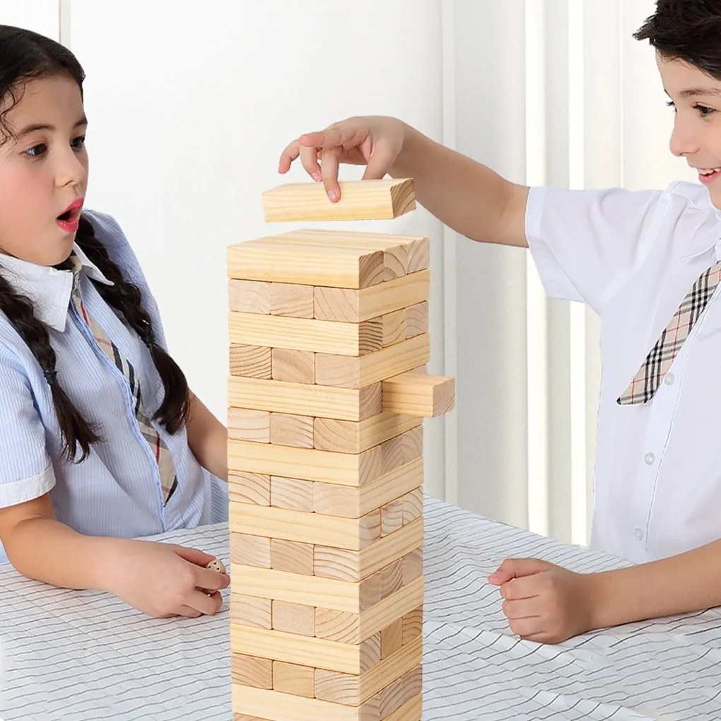 Costway 54 Bloky z borovicového dřeva Darn tower game stavebnice hra