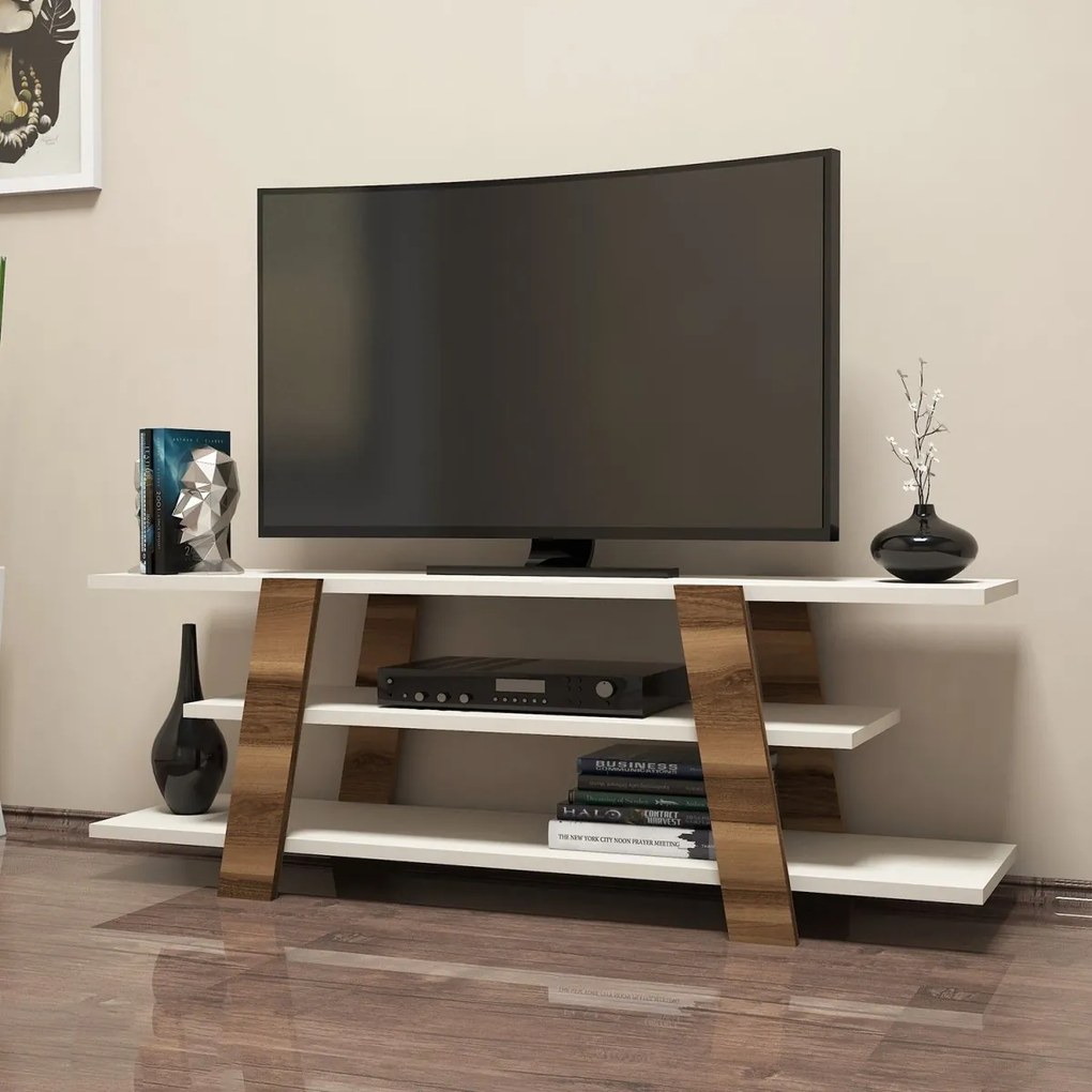 TV stolek FLOWER 120 cm krémový/ořech