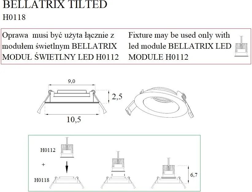 Maxlight H0118 BELLATRIX Zápustné vestavné svítidlo naklonitelné, černé, bez LED modulu H0112