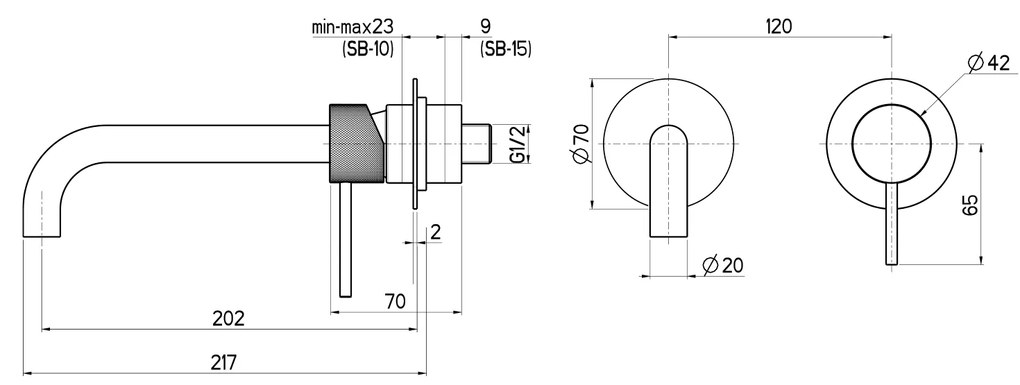 Sapho Sapho, ULTRASAN 2-prvková podomítková umyvadlová baterie, hubice 20cm, černá mat/chrom, UT018VBC