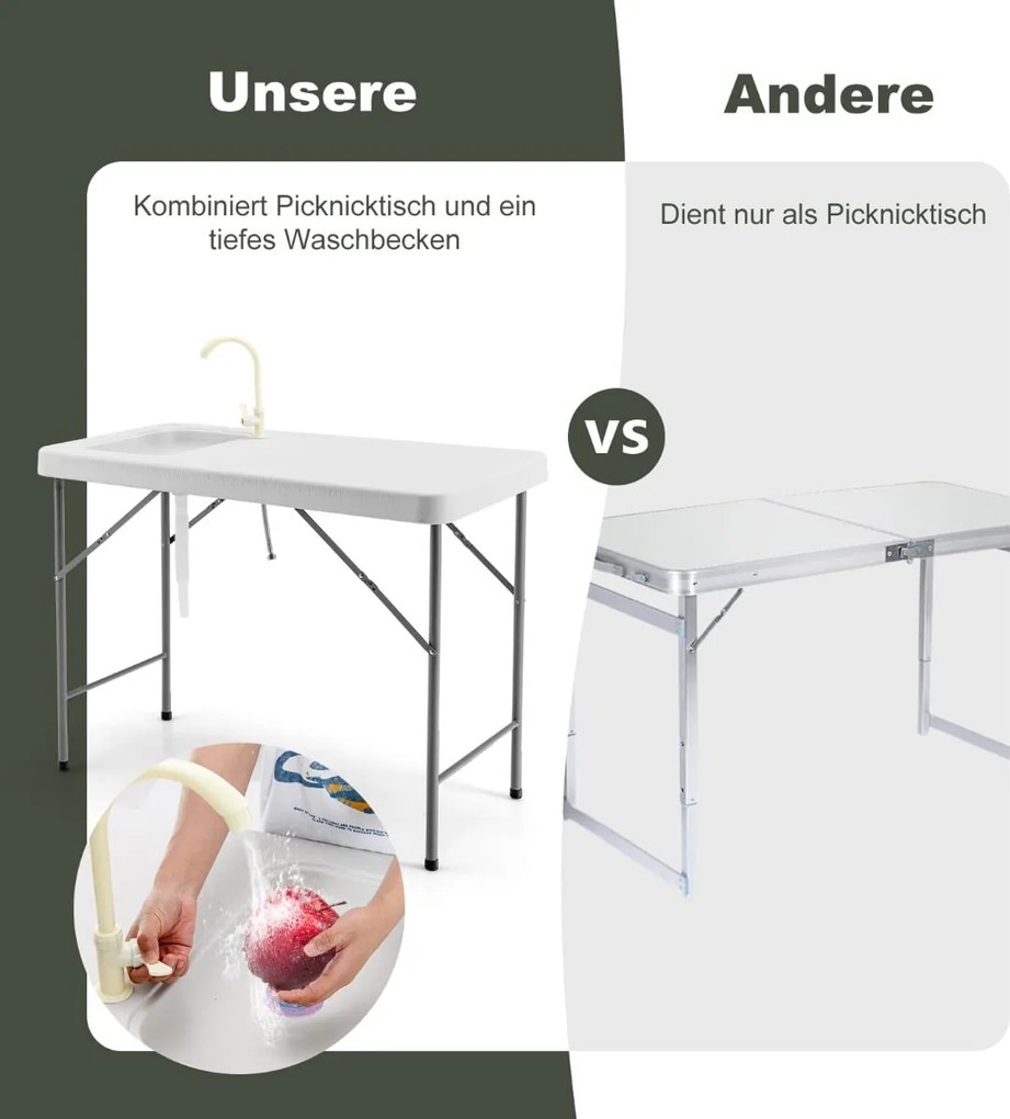 Costway Fish Cleaning Table Více přenosné rybí filé a lovecká stanice s dřezovou