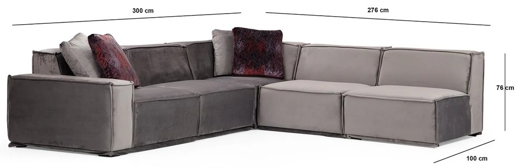 Designová rohová sedačka Valtina II šedá - pravá