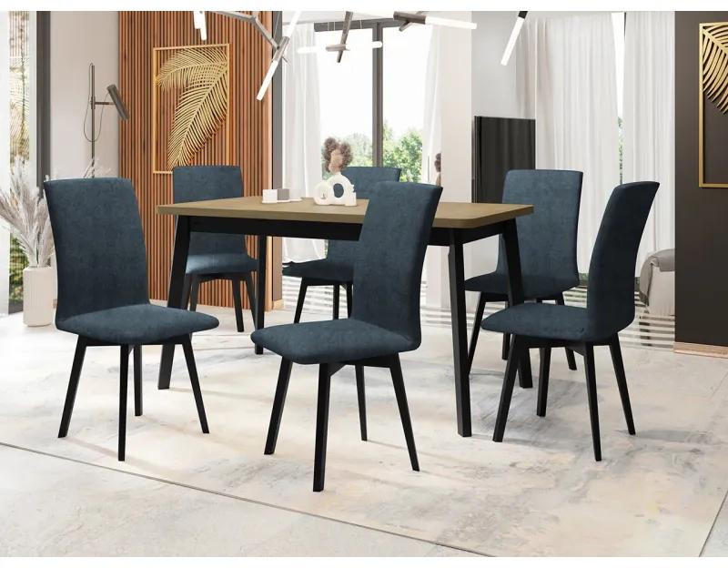 Jídelní jídelní stůl se 6 židlemi AL24, Barva dřeva: dub artisan - L, Potah: Zetta 297, Barvy nožiček: černá