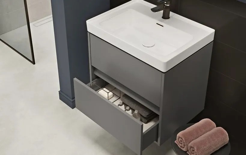 Cersanit - SET B107 Crea skříňka + Crea 40 umyvadlo, Šedá, S801-281