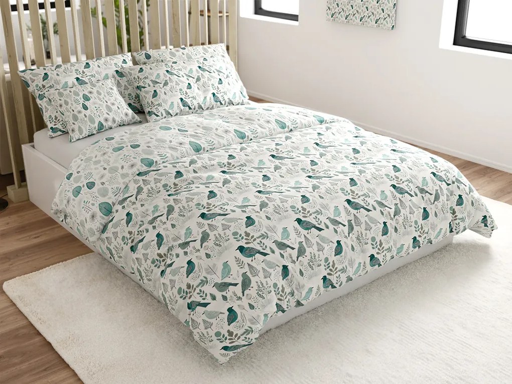 Polybavlněné povlečení LEAFBIRD POLY bílo-zelené Rozměr povlečení: 2 ks 70 x 90 cm | 200 x 220 cm