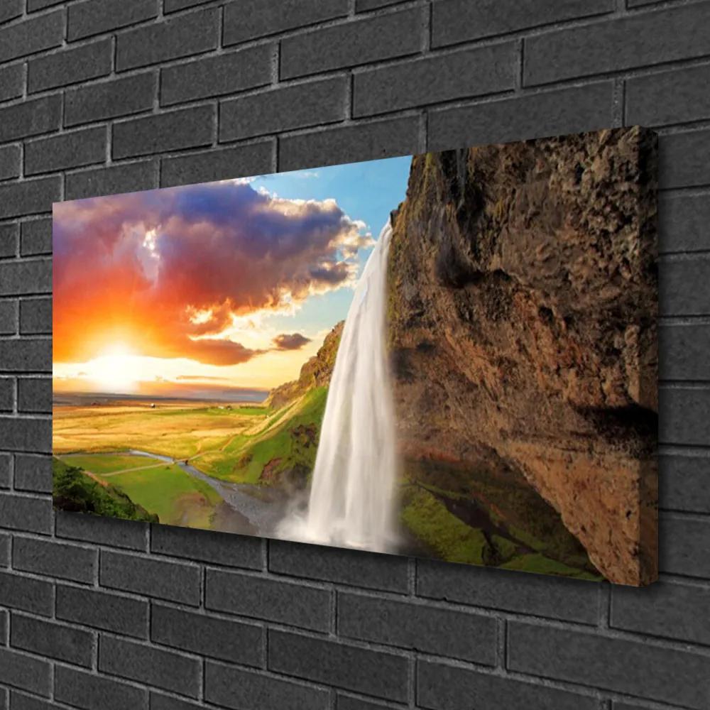 Obraz na plátně Vodopád Slunce Krajina 100x50 cm