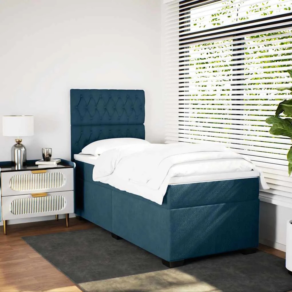 Box spring postel s matrací modrá 100 x 200 cm samet 3290844