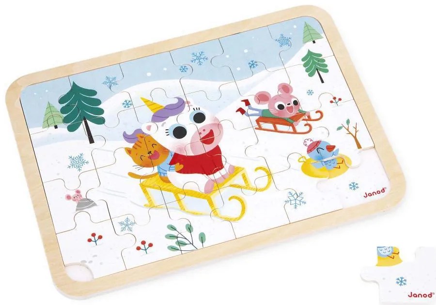 Janod Dřevěné puzzle s hledáním rozdílů Sáňkování 24 dílků