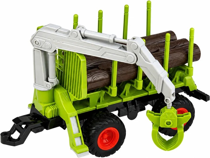 LEAN Toys Dálkově ovládaný traktor RC s lesním přívěsem a drapákem na dřevo v měřítku 1:24