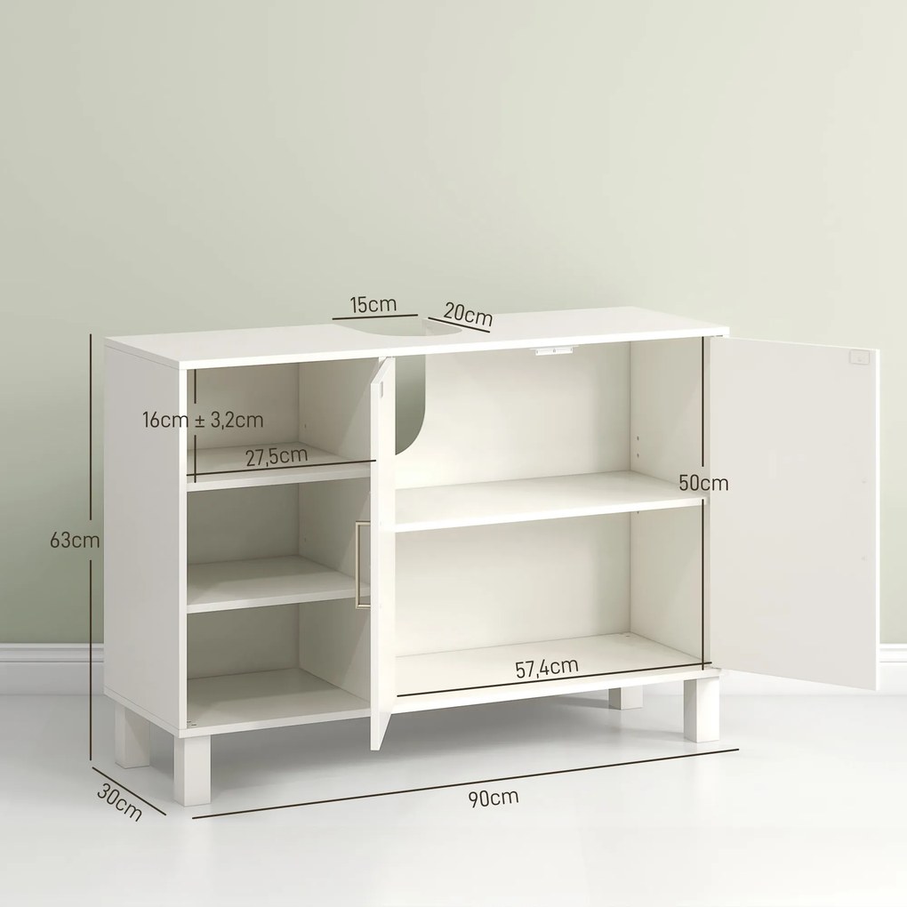 HOMCOM Podskříňková koupelnová skříňka s pedestálem, moderní koupelnová skříňka s 2 dvířky a nastavitelnými policemi 90x30x63 cm Krémová