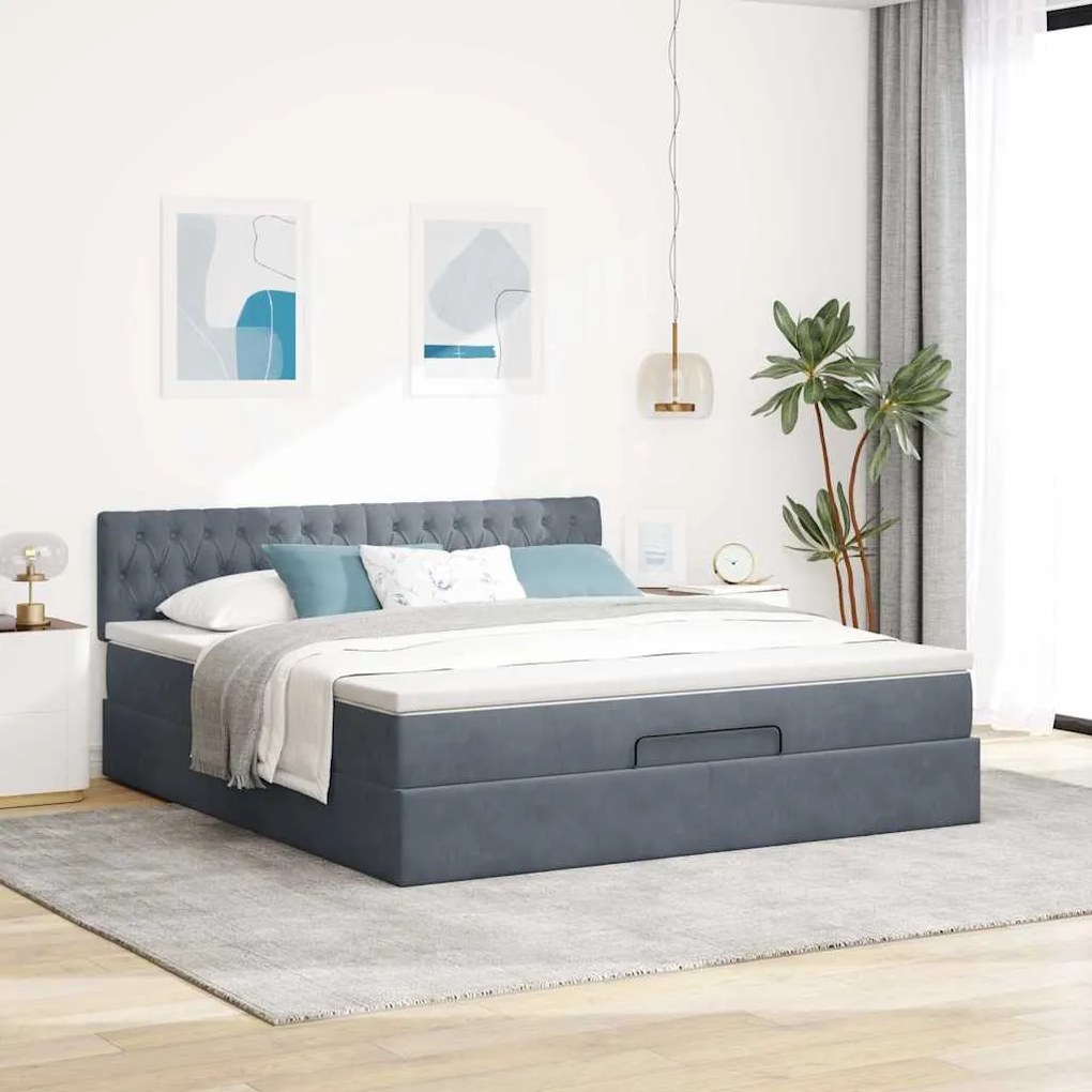 Osmanský rám postele s matrací tmavě šedá 180x200cm samet 3311862